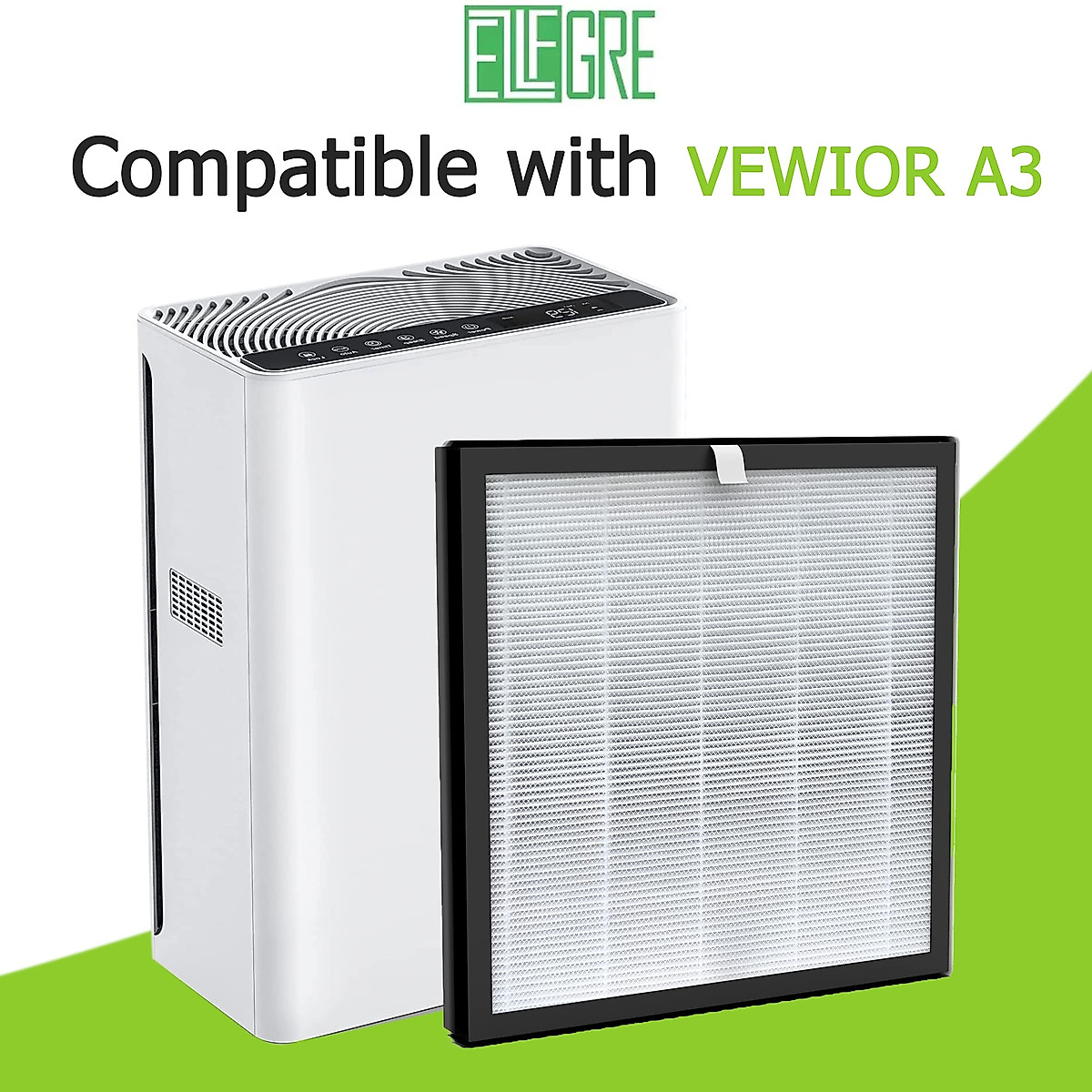 EzLfGre A3 Replacement Filter, Fit for VEWIOR A3 Air Purifier, 3-in-1 H13 True HEPA, 2 Pack