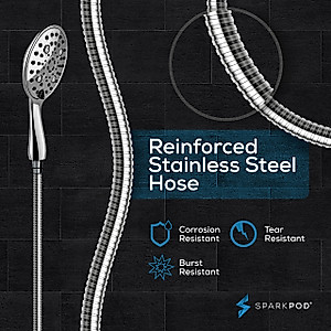 SparkPod 6 Spray Setting High Pressure Hand Held Shower Head - 6" Wide Angle Handheld Shower Head Set with Brass Swivel Ball Bracket and 70 Inch Long Hose - Luxury Design (Luxury Polished Chrome)