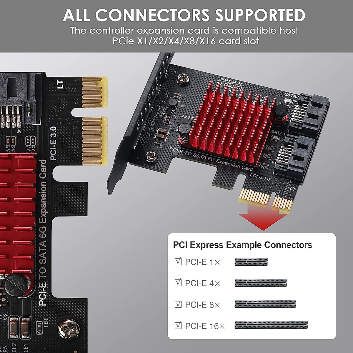 MZHOU 2 SATA Expansion Card, PCI-E 3.0 GEN3 JMICRON + JMB582 Chip, 6 Gbit/s Expansion Adapter Cards with Low-Profile Bracket