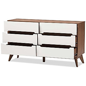 Baxton Studio Calypso 6 Drawer Double Dresser in White and Walnut