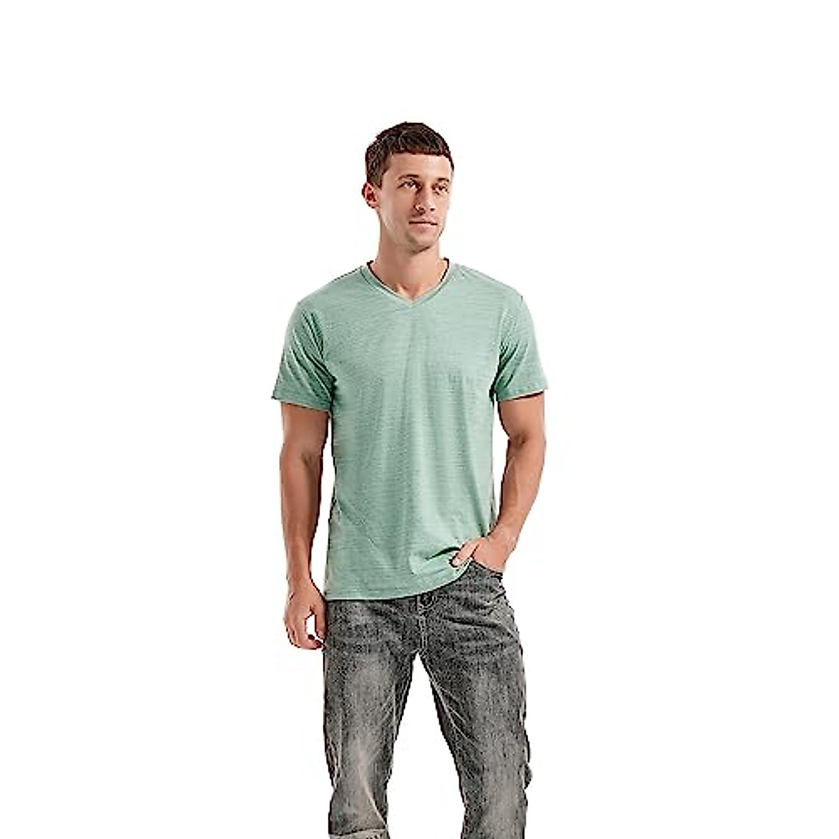 KLIEGOU Men's V Neck T Shirts - Casual Stylish Fitted Tees for Men Light Green-Grey XXXL