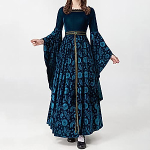 Women Long Sleeve Lace O Neck 2pices Set Cosplay Retro Dress Great Maxi Vintage For Cosplay Dress With Cloak Sprint