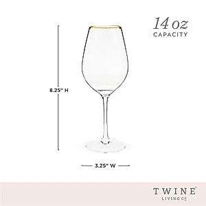 Twine Gilded Wine Glasses Drinking Set, Gold Rimmed Wine Glass Set, Stemmed Wine Drinking Glasses Set, Wine Accessories, Glassware Set, Set of 2, 14oz