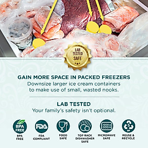 KOYAIRE Portion Control Ice Cream Containers for Homemade Ice Cream (6 oz. Each, 6 Pack), Airtight Food Storage Containers with Lids, Single Serving Mini Freezer Cups for Adults and Kids, Snack Size