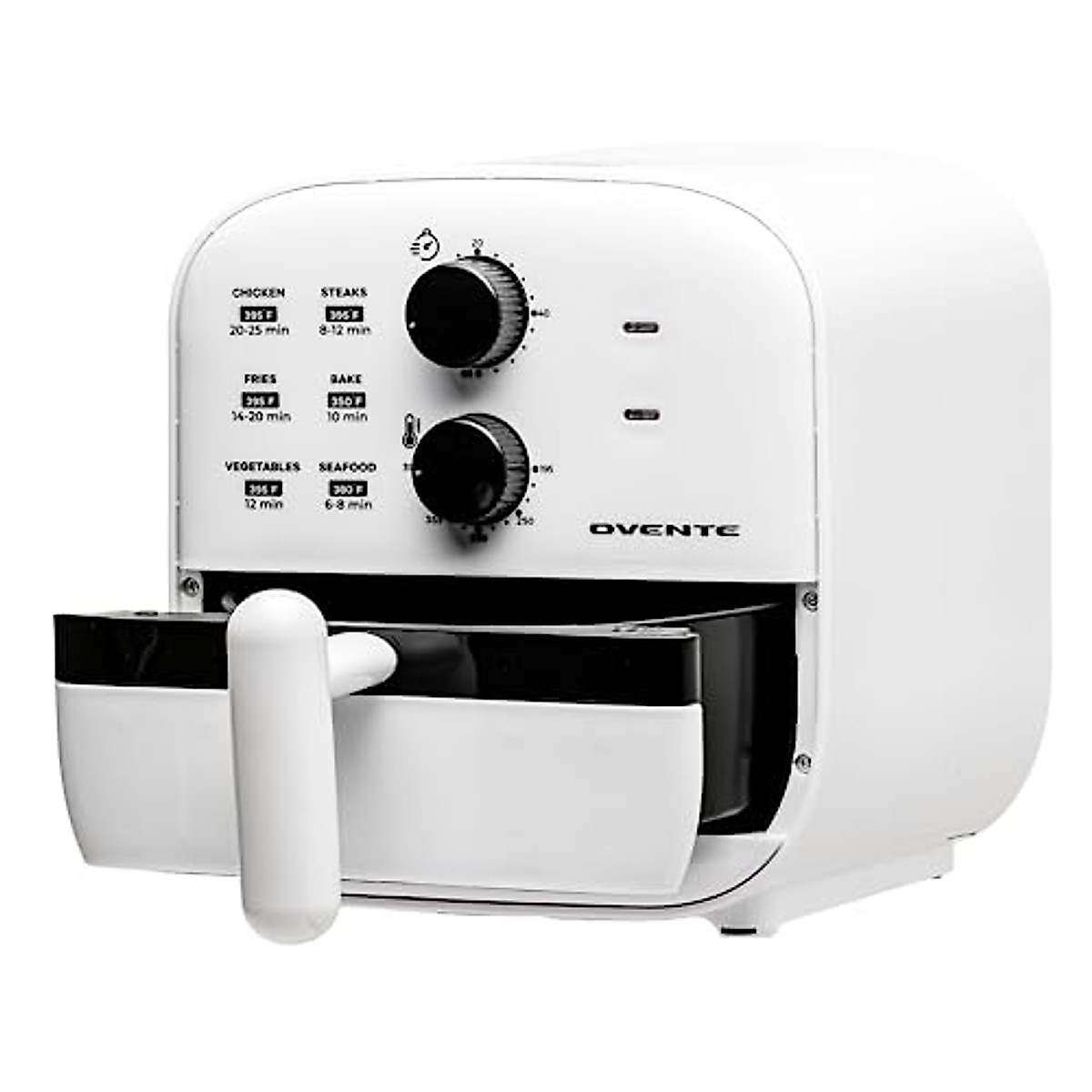 OVENTE Mini Air Fryer, 700W Power with 1 Liter Capacity, Indicator Lights, Adjustable Temperature & Timer, Perfect for Personal Use to Cook Healthy and Oilless Fry, Bake & Roast Food, White FAM21101W