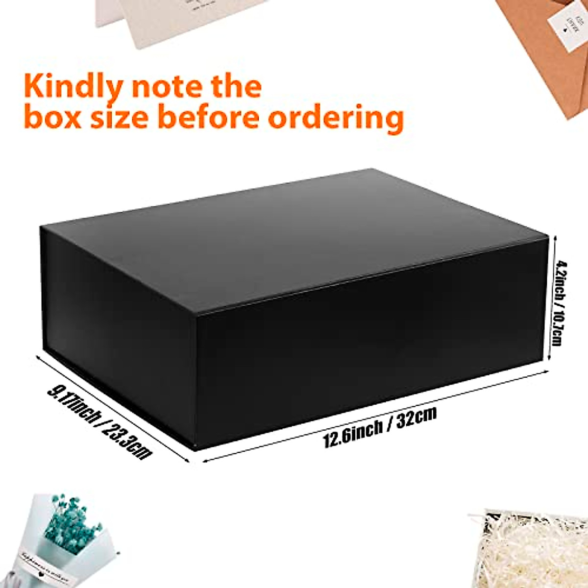 Luxury Large Black Gift Box Set with Magnetic Lids,12.6x9.2x4.2'' Collapsible Square Big Gift Boxes for Presents Contain Card Shredded Paper Filler Bouquet for Proposal Birthday Graduation Christmas