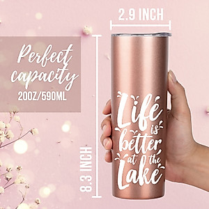 Lake Gifts for Women, Life is Better at the Lake 20oz Stainless Steel Insulated Tumbler, Housewarming Gifts for Lake House, Fishing Gifts, Perfect for Boat Owner/Lake Lovers, Lake Life Gifts