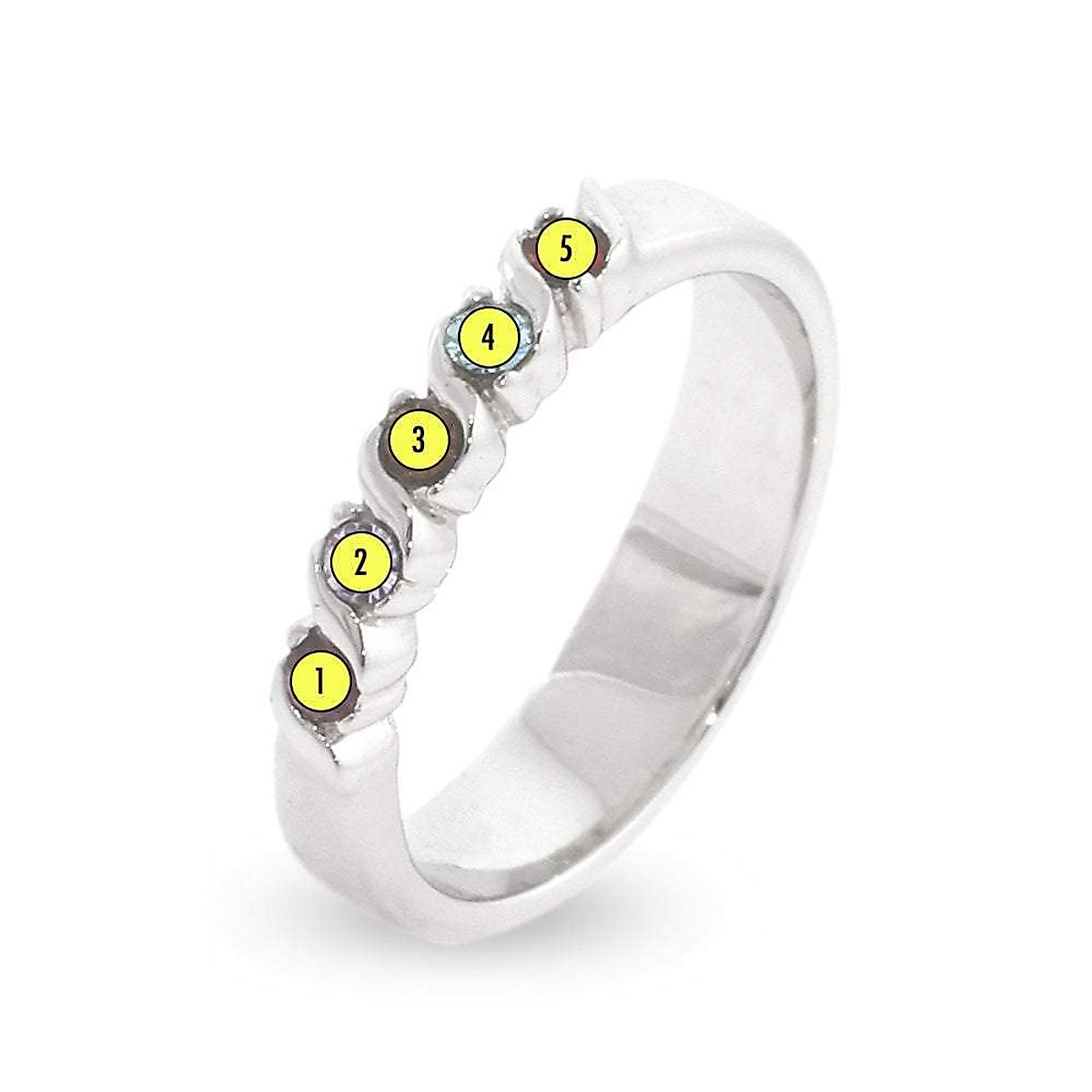 EVE'S ADDICTION Women's Sterling Silver Custom 5 Stone Simulated Birthstone Ring, ring sizes 8 Mother and Child Ring - Gift for Mom - Gifts for Mom