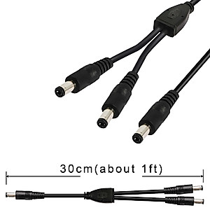 GINTOOYUN 2 PCS DC Y Splitter Power Cable 18AWG DC 5.5MM x 2.1MM Male to Dual DC 5.5MM x 2.1MM Male Supply Splitter Cable for LED Light Bar CCTV Security Cameras etc(1FT)