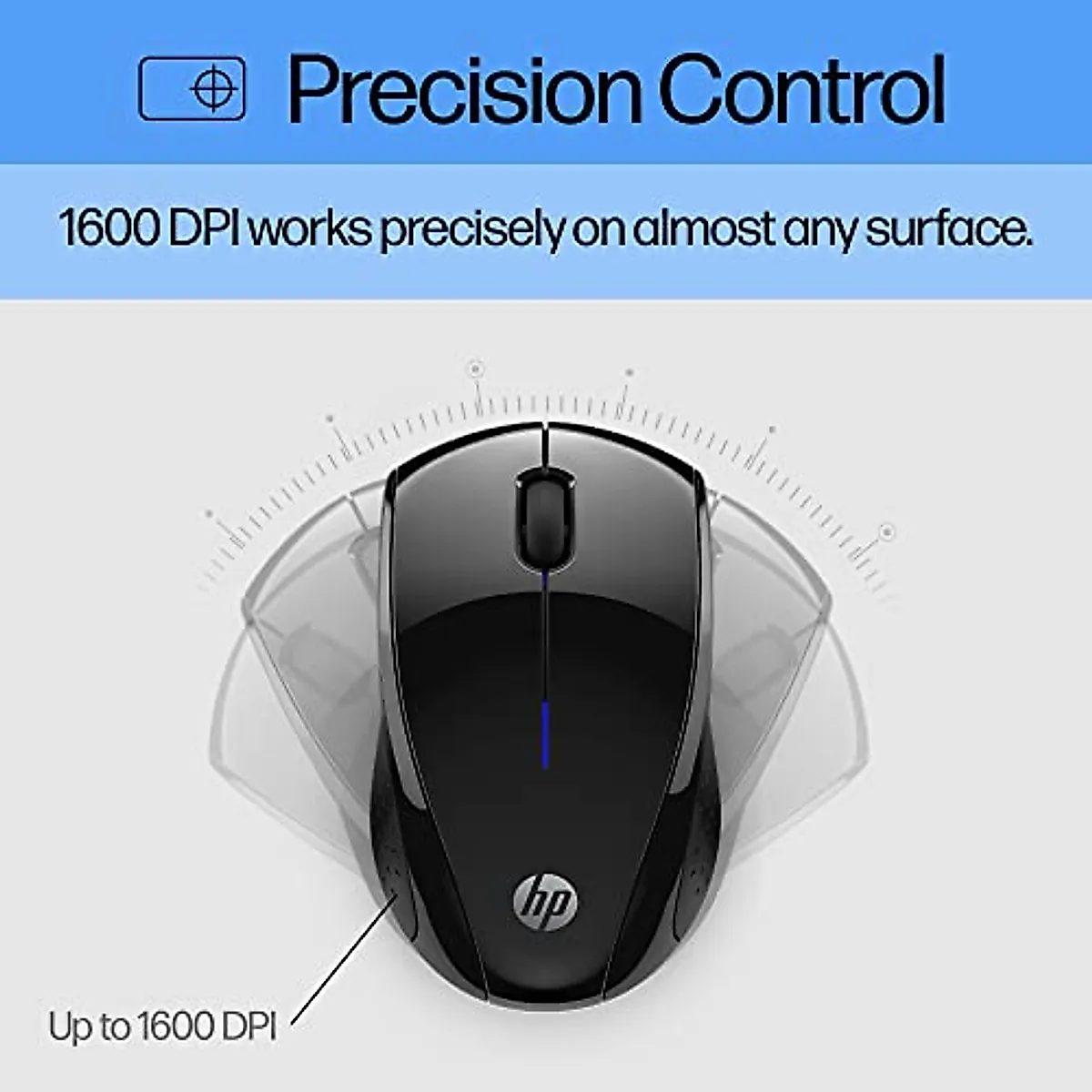 HP X3000 G2 Wireless Mouse - Ambidextrous 3-Button Control, & Scroll Wheel - Multi-Surface Technology, 1600 DPI Optical Sensor - Win, Chrome, Mac OS - Up to 15-Month Battery Life (‎28Y30AA#ABA, Black)