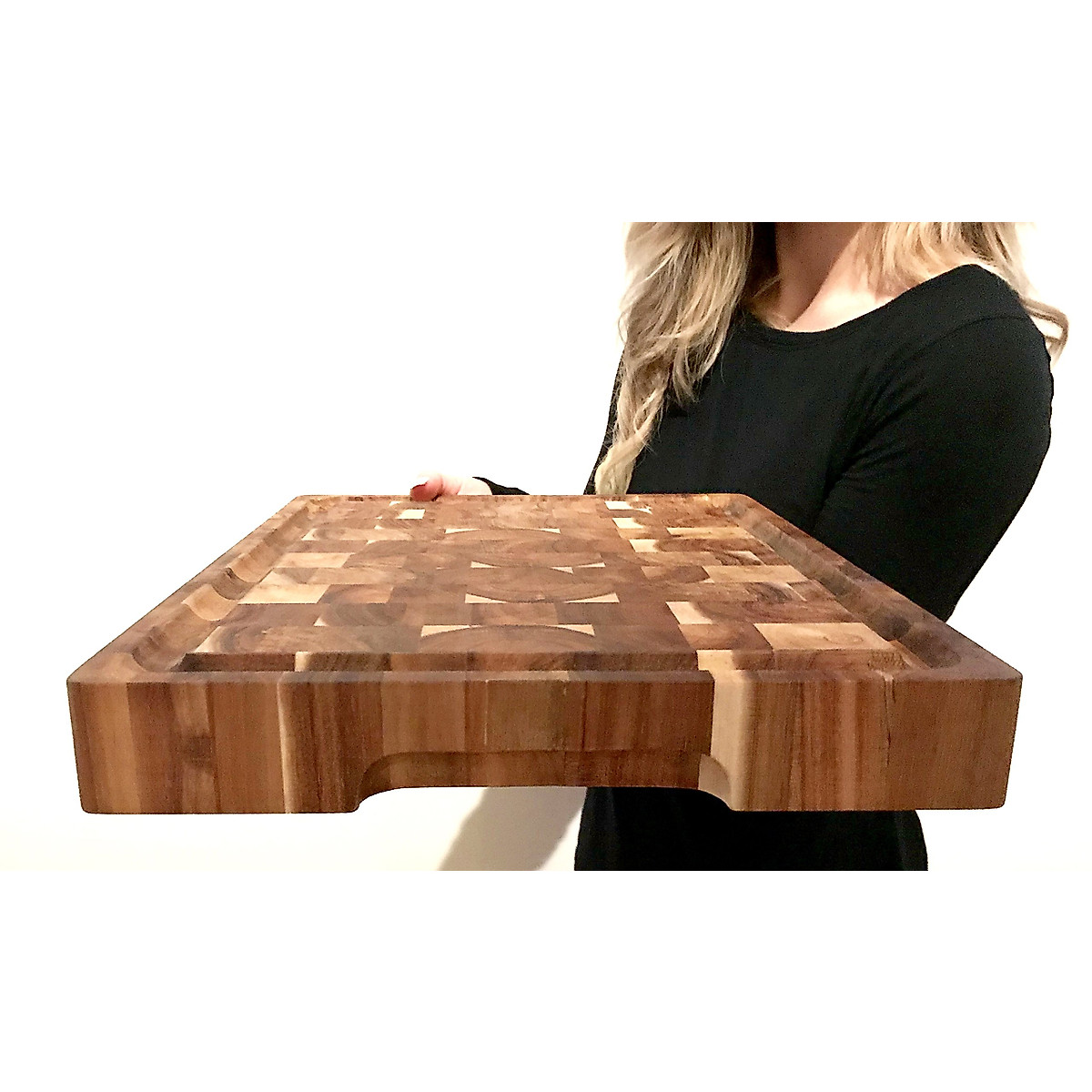 Hardwood Chef Premium Thick Acacia Wood End Grain Cutting Board Butcher Block with Groove, 16 x 12 x 1 3/4 in | For Chopping & Serving Cheese | (Gift Box Included) with BONUS e-Book