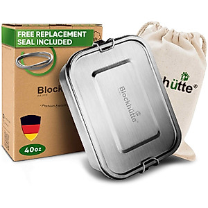 Blockhütte Stainless Steel Lunch Box for Adults I 40oz I with free Sealing I Metal Bento Box with 3 Compartments, Leak-Proof Lunch Container, Metal Food Storage for Travel, Work, Eco-Friendly