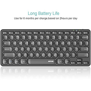 Arteck 2.4G Wireless Keyboard Ultra Slim and Compact Wireless Keyboard with Media Hotkeys for Computer/Desktop/PC/Laptop/Surface/Smart TV and Windows 10/8/ 7 Built-in Rechargeable Battery