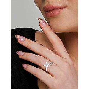 JO WISDOM Women Ring,925 Sterling Silver AAA Cubic Zirconia Butterfly Promise Wedding Engagement Open Rings Adjustable for Women size 5
