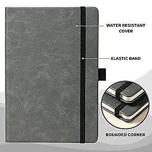 Ruled Notebook/Journal – Premium Thick Paper Faux Leather Classic Writing Notebook with Pocket + Page Dividers Gifts, Banded, Large, 144 Pages, Hardcover, Lined (5.8 x 8.4) - Gray