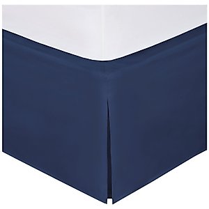 Home Collection Bedskirt Bed Ruffle Solid Pleated Brushed Soft Microfiber Fabric Top 14" Drop New (Full, Navy Blue)