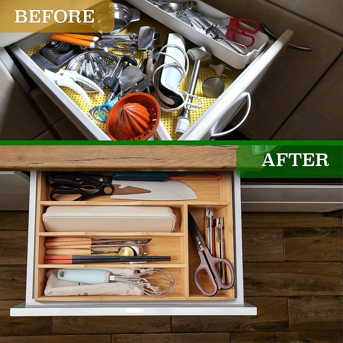 oridom 5-Slots Bamboo Silverware Drawer Organizer for Kitchen,Bamboo Wood Cutlery Tray in Drawer for Flatware and Utensils in Kitchen, (Natural)