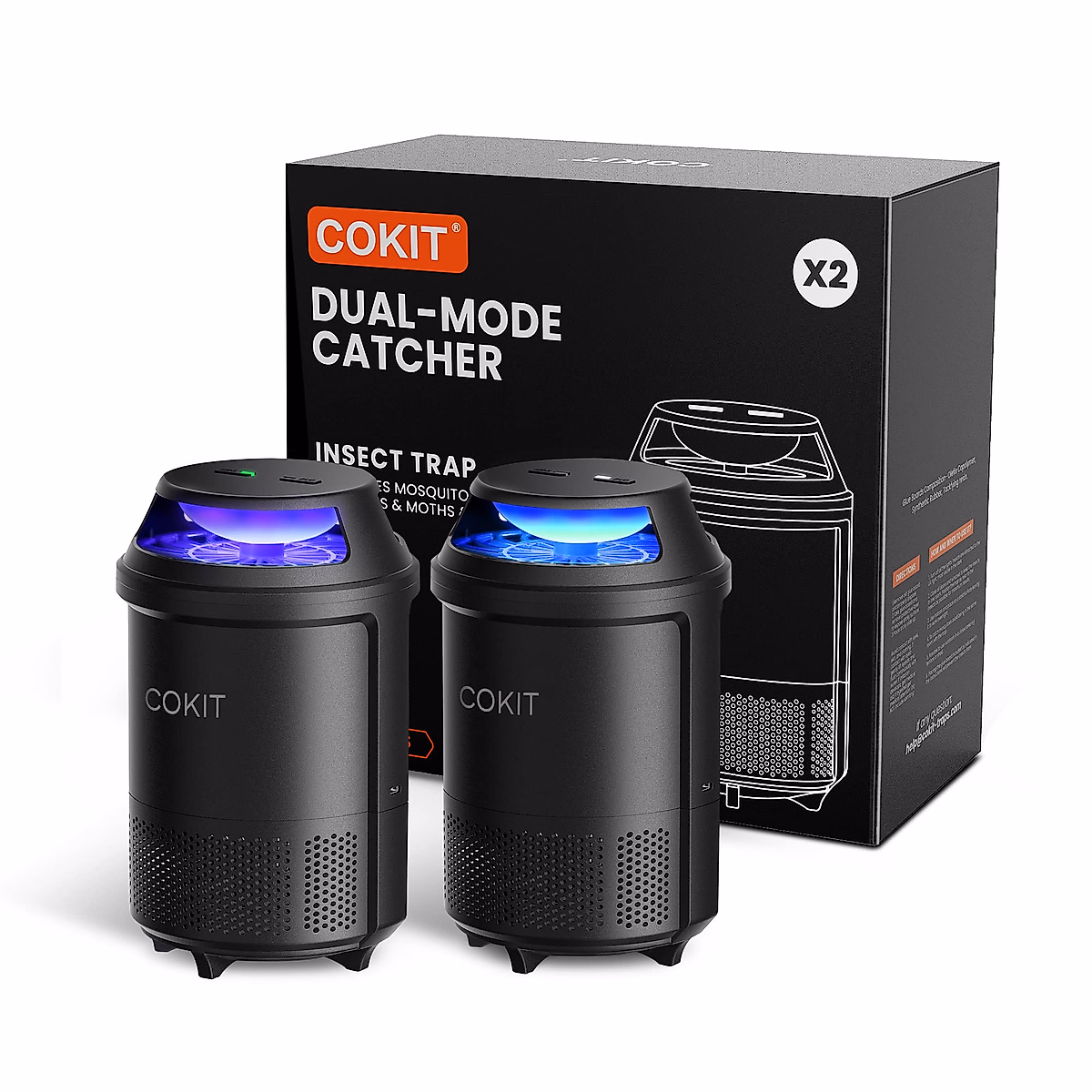 COKIT Indoor Insect Trap, 2 Mode Catching Insects with Suction, Bug Light and 6 Glue Board, Catcher & Killer for Mosquito, Gnat, Moth, Fruit Flies, Non-Zapper Traps for Home, Black-2