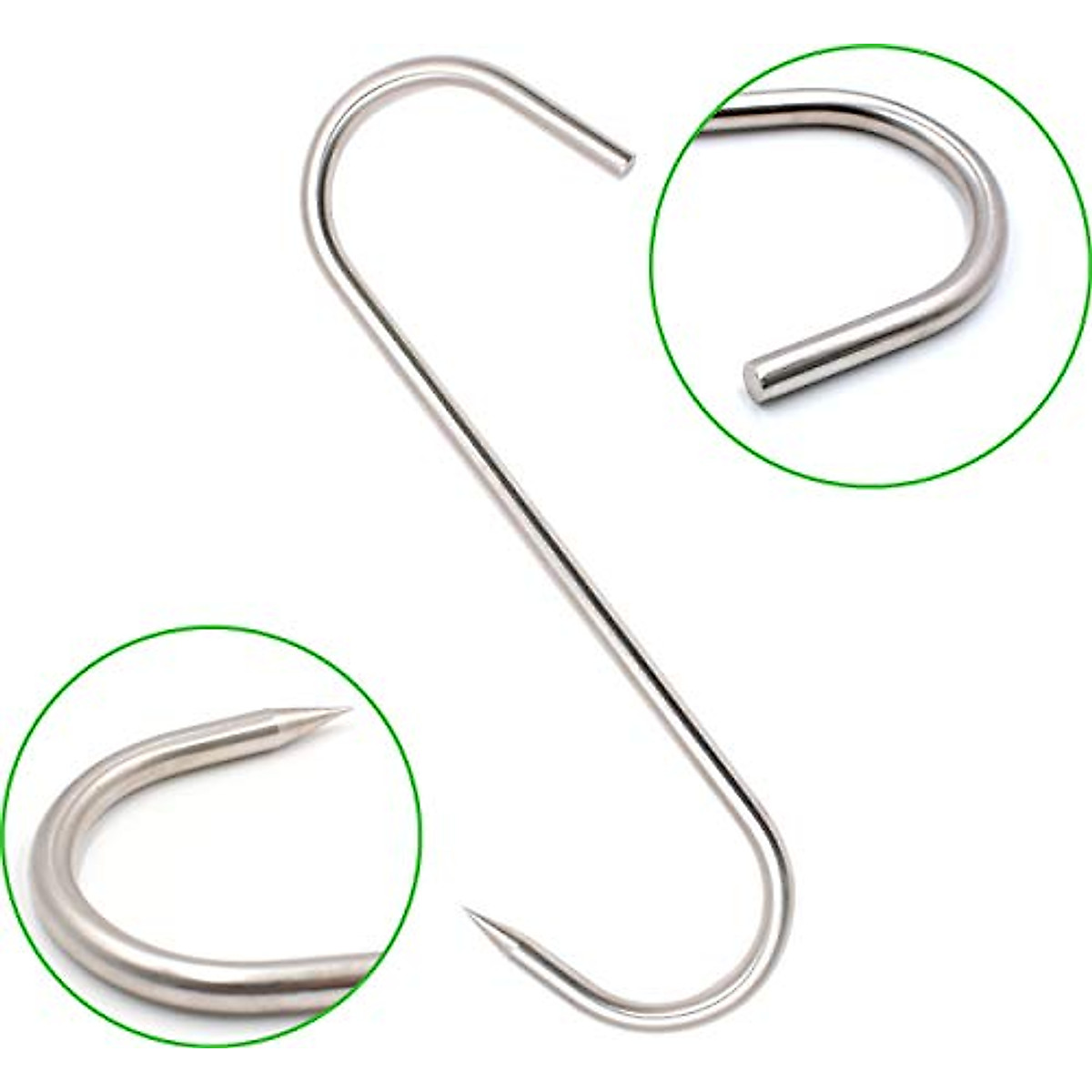 4pcs 10inch 8mm Thick Meat Hooks +4pcs 6inch 3mm S-Hook,Alele Stainless Steel Butcher Hook for Hanging Pork Belly or Beef