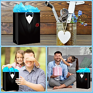 FLYAB Fathers Day Gift Bag with Handle 11.5" Large Fathers Day Gift Bag with Tissue Paper Groomsmen Tuxedo Wedding Gift Bags for Men Birthday Wedding Bridal Showert Bags Party Favor
