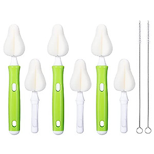 Carebabymore 8 Piece Sponge Nipple Bottle Brushes, Baby Bottle Brush with 3 Piece Nipple Cleaner, 3 Piece Replacement Heads and 2 Piece Straw Brushes, Green