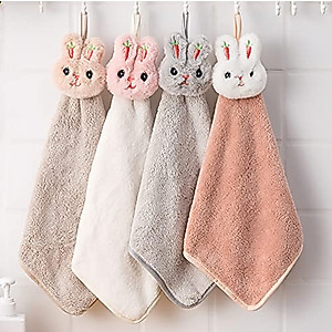 VSER 4 Pack Hanging Hand Towels for Bathroom&Kitchen,Ultra Thick Hand Towel with Hanging Loop,Cute Child/Kids Microfiber Rabbit Hand Towels.Soft,Absorbent,Fast Drying,Reusable,Stylish&Attractive