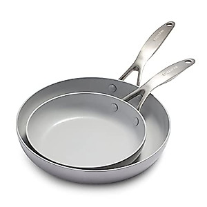 GreenPan Venice Pro Tri-Ply Stainless Steel Healthy Ceramic Nonstick 8" and 10" Frying Pan Skillet Set, PFAS-Free, Multi Clad, Induction, Dishwasher Safe, Oven Safe, Silver