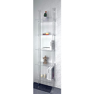 Cutora Acrylic Ladder Bookshelf 9.5" D x 15.6" W x 60" H Clear Bookcase Narrow Display Shelf for Small Space Wall Mounted Storage Rack for Living Room Bedroom Cloakroom Bathroom (4-Tier)