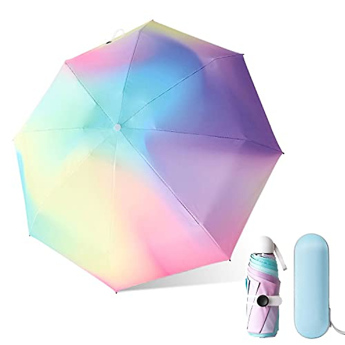YumSur Mini Travel Sun & Rain Umbrella, Small UV Compact Folding Umbrella with Case 8 Ribs Anti-UV Lightweight Umbrella