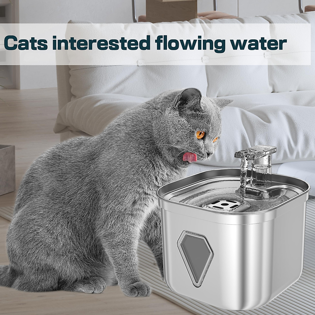 Cat Water Fountain, Stainless Steel Pet Water Fountain for Cats Inside Ultra-Quiet Pump, 2L/67oz Automatic Dog Dispenser Water Bowl, Multiple Pets Water Fountain Green