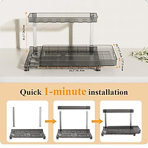 Fowooyeen Under Sink Organizer Storage: Kitchen Sink Organizer Pull Out 2-Tier Sliding Basket Drawer, Multi-Purpose Storage Shelf for Kitchen Bathroom (Black, 1 Pack)