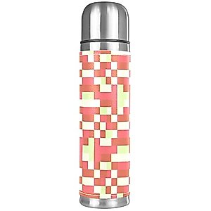 Stainless Steel Leather Vacuum Insulated Mug Abstract Thermos Water Bottle for Hot and Cold Drinks Kids Adults 16 Oz