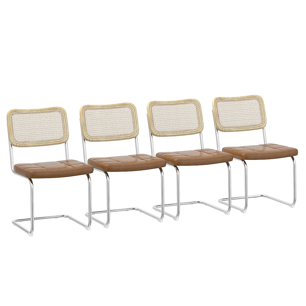 Set of 4,with Leather Dining Chairs, high Density Sponge Design for Kitchen, Living Room, Bedroom, Restaurant, Meeting Room, Smartness, Main Color:Brown