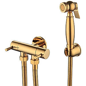 MINJING Bidet Faucet, Brushed Gun Grey Handheld Toilet Bidet Sprayer, Solid Brass Single Handle Valve Electroplated Shower Shattaf Douche Kit,B Set