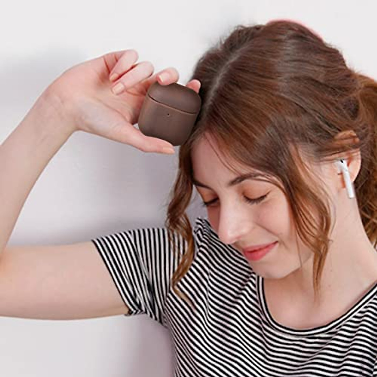 AirPods Leather Case Cover, MAOGOAM Genuine Vintage Oil Wax Crazy Horse Cowhide Leather Case for Airpods 1&2 Generation, Indiana Jones Style, Handcrafted Fully, (Dark Brown)