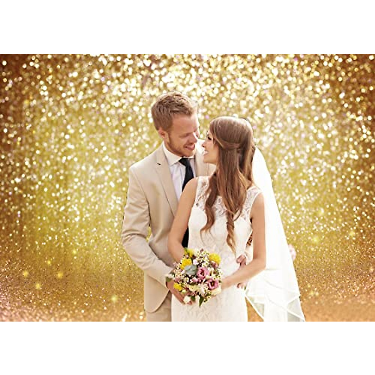 LYWYGG 7x5FT Vinyl Photography Backdrop Golden Particles Speckle Dreamy Fantasy Dreamlike Theme Metal Festive Holiday Party Decorative Photography Backdrop CP-10