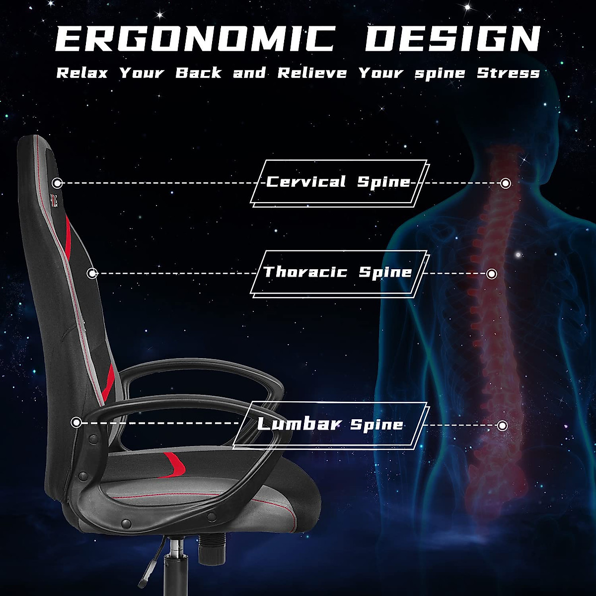 iooHug Computer Gaming Chair Cheap, Ergonomic Racing Chair Headrest with Lumbar Support, Home Office Desk Chair Adjustable Mesh, Video Game Chairs for Teens Red