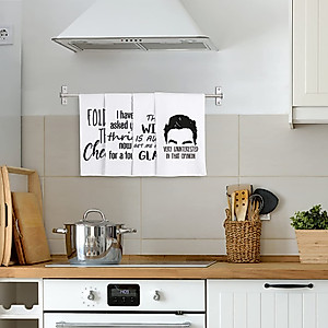 Funny Kitchen Towels-Flour Sack Dish Towels Decorative Set with Saying,Housewarming Gifts for Women New Home,Cute Kitchen Decor for Hostess Hand Towels Set of 4,White