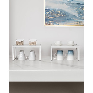 Nxconsu 2Pack Cabinet Shelf Expandable Stackable Organizer Riser for Kitchen Cabinet Pantry Cupboard Under Sink Countertop Organization Accessories Storage Space Saver Multi-Function Metal White