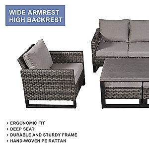 HUMMUH 6 Piece Patio Furniture All Weater Wicker Outdoor Sectional Sofa,High Back Patio Chairs,Coffee Table and Ottomans Set for Porch,Garden,Backyard
