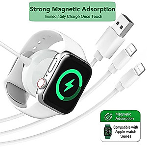 3 in 1 Watch and Phone Charger Cables, 4FT USB Multi Fast Charging Cord Compatible with Apple iPhone 14/13/12/11/Pro/Max/XR/XS/XS Max/X, iWatch Series 8/7/6/SE/5/4/3/2/1, Airpods and iPad Series