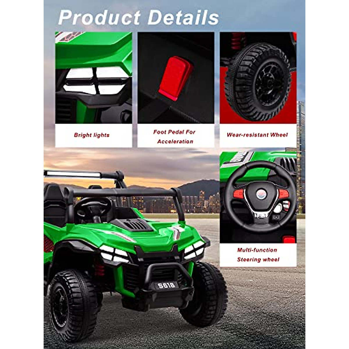 OTTARO 24V Ride on Cars 2 Seater, Electric Cars Vehicles for Adults and Kids, 4WD Ride on UTV Truck w/Remote Control, 25" Spacious Seat, 2 Safety Belts, Bright Light, Music Player,Bluetooth（Green）