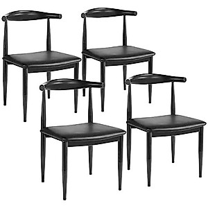 Yaheetech Mid Century Dining Chairs Armless with Backrest Modern Kitchen Chairs Metal Legs Fabric Leather Seat Set of 4, Black