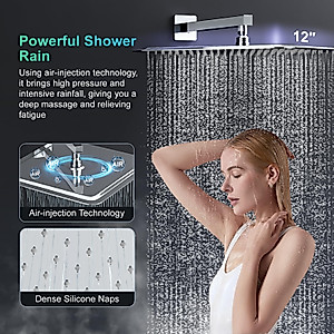 SR SUN RISE 12 Inch Slide Bar Shower System, Square Rain Shower Head and Handheld Spray, Wall Mounted Shower Faucets Sets Complete Included Valve and Shower Trim Kit, Polished Chrome