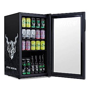 NewAir Beverage Refrigerator Cooler with 126 Can Capacity - Mini Bar Beer Fridge with Right Hinge Glass Door - Cools to 37F - Stone Brewing