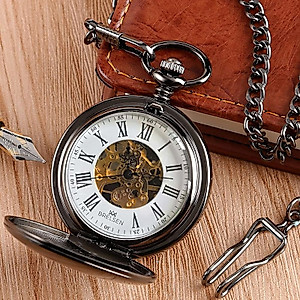 Brelsen Onyx Black Double Hunter Mechanical Pocket Watch