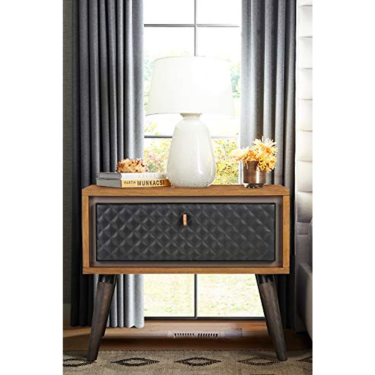 Armen Living Coco Single Drawer with Nightstand, Black/Balsamico