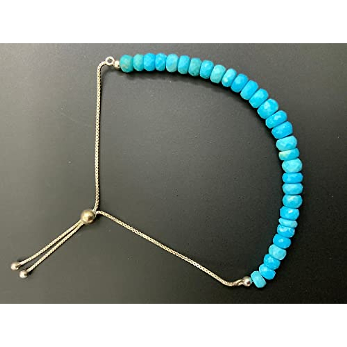 Natural Sleeping Beauty Turquoise Sterling Silver Graduated Bead Slider Bracelet 10inch,Turquoise Beaded Bracelet,Turquoise Jewelry, Silver Bracelet, Blue, 10 Inch