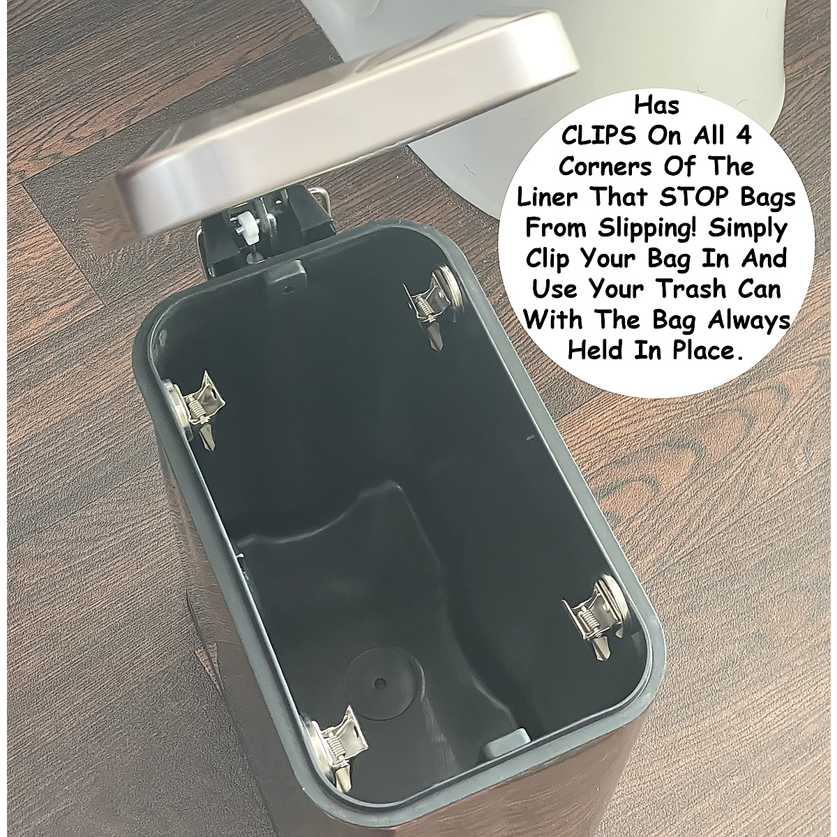 Homie Soft Close, Slim Trash Can 1.6 Gallon with Anti - Bag Slip Liner and Lid, Use as Mini Garbage Basket, Slim Dust Bin, or Decor in Bathroom, Restroom, Kitchen, or Bedroom (Rose Gold)