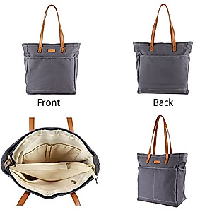 Lamyba Tote Bag for Women, Large Utility Tote Bags with Pockets and Compartments Top Zipper for Teacher Nurse School Work,Grey